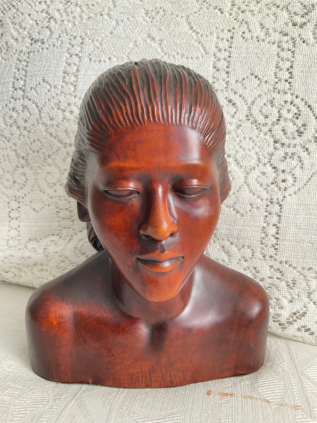 Vintage Polynesian / Southeast Asian Lady Bust. Hand Carved Wood ...