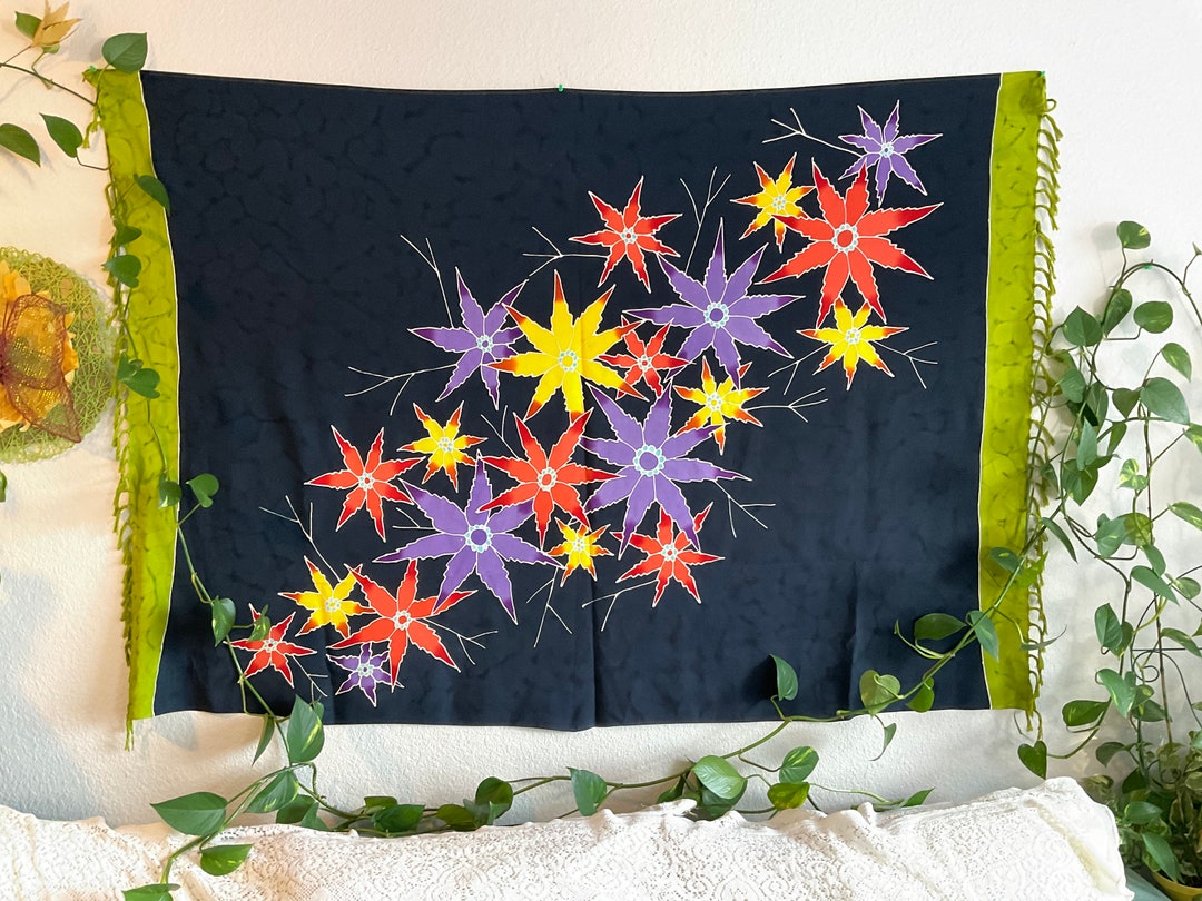 Floral Batik Block Printingtapestry. Made in Indonesia. 46” Wide. 66 ...