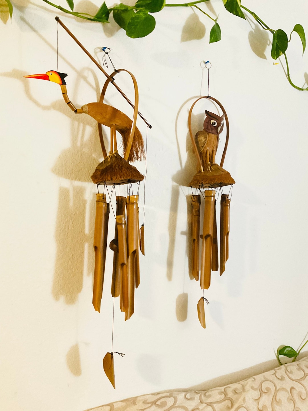 Bird Wind Chimes. the Cranes Head Moves and Nods. the Chime is Made of ...