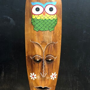 African Wooden Mask. Owl Mask. Dot Art Hand Painted. Hand Carved.19.75 ...