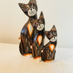 Wooden Cat Figurine, Table Decor. Set of 3. Cat Family. Hand Carved ...