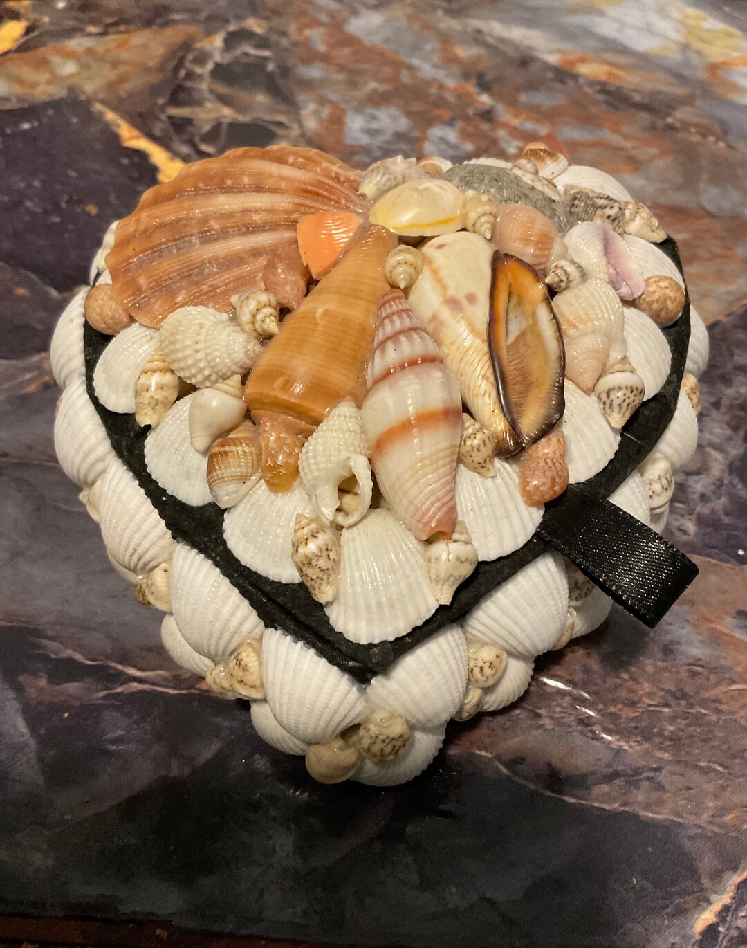 Vintage Philippine Seashells Trinket or Jewelry Box. Black Velvet ...