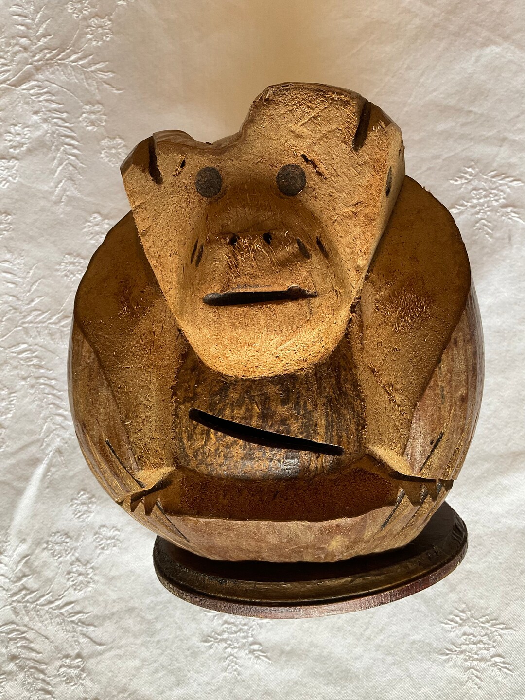 Vintage Coconut Monkey Piggy Bank. Hand Carved. 7” Tall. - Etsy