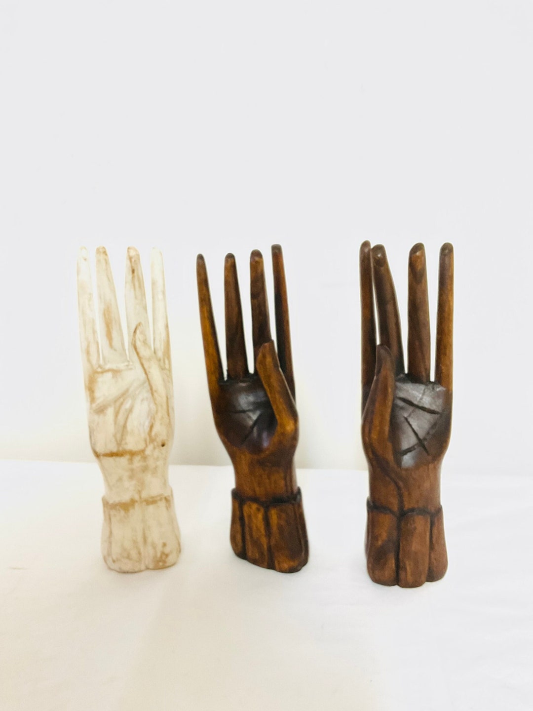 Ring Display Holder. Wooden Hand Ring Display. Hand Carved. 7.75” Tall ...