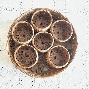 Vintage Woven Coconut Midribs Tray and Glass Holder Set. One 10.5 ...