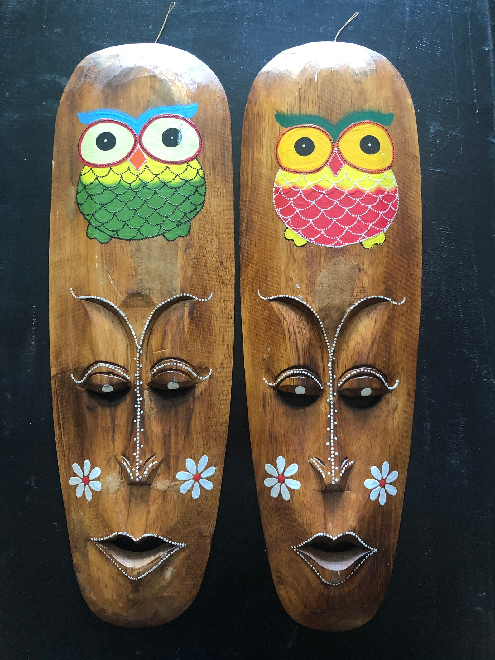 African Wooden Mask. Owl Mask. Dot Art Hand Painted. Hand - Etsy