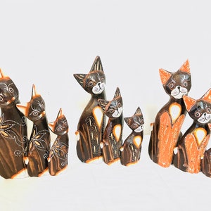 Wooden Cat Figurine, Table Decor. Set of 3. Cat Family. Hand Carved ...
