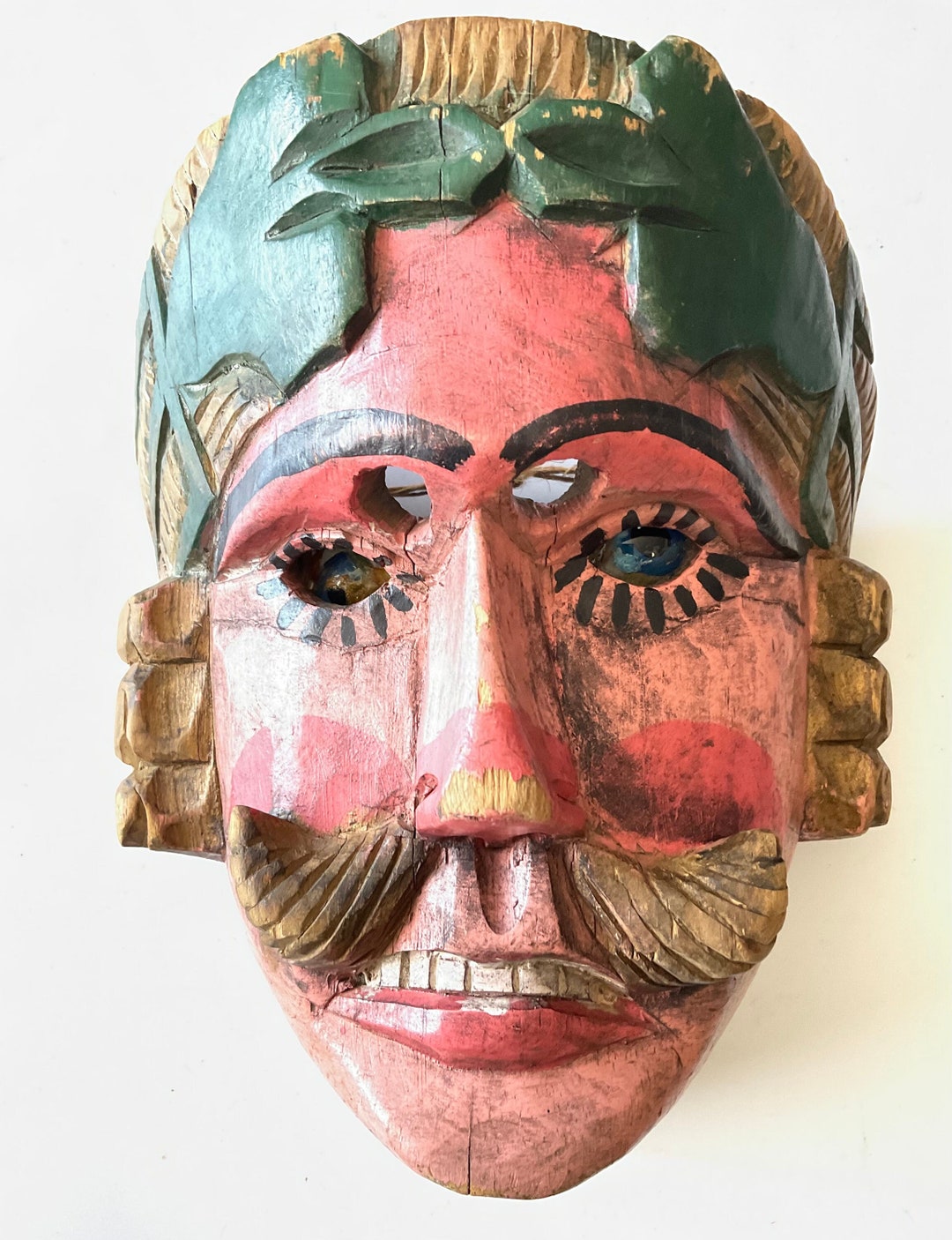 Vintage Guatemalan Dance Mask With Glass Eyes. Collectible Folk Art ...
