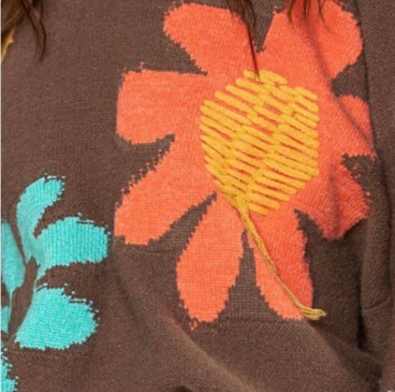 NWT POL Floral Sweater in Chocolate With Multi Flowers-l - Etsy