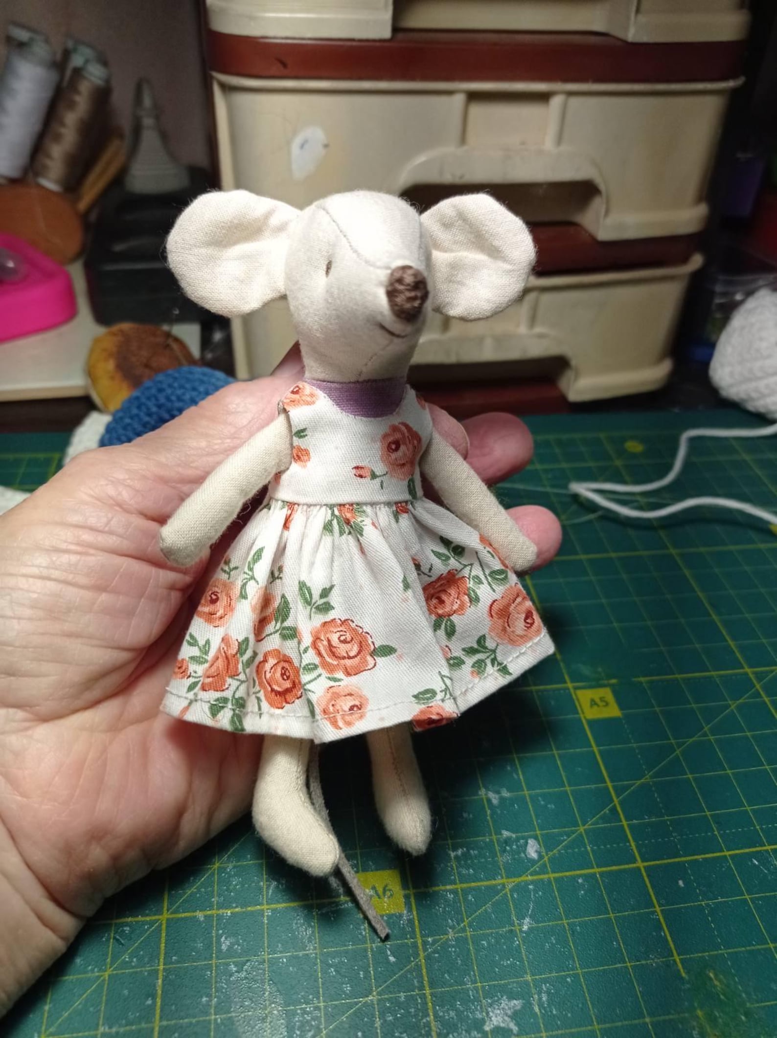 Maileg Mouse Clothes Little Sister White Dress With Roses, Green Lace ...