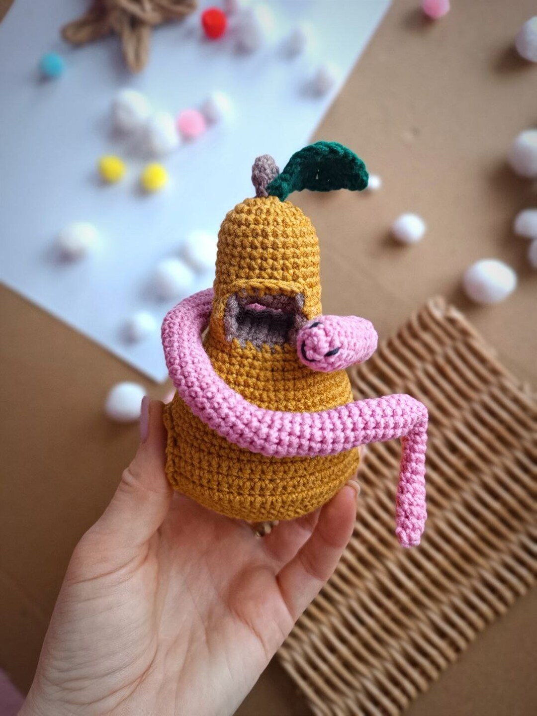 Crochet Pattern Fidget Toy Kids Pear and Worm Friend, Crochet Sensory ...