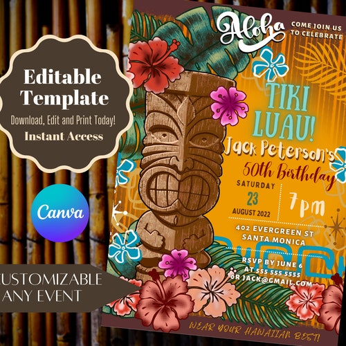 Editable Hawaiian Tiki Gods Birthday Invitation Template - Etsy