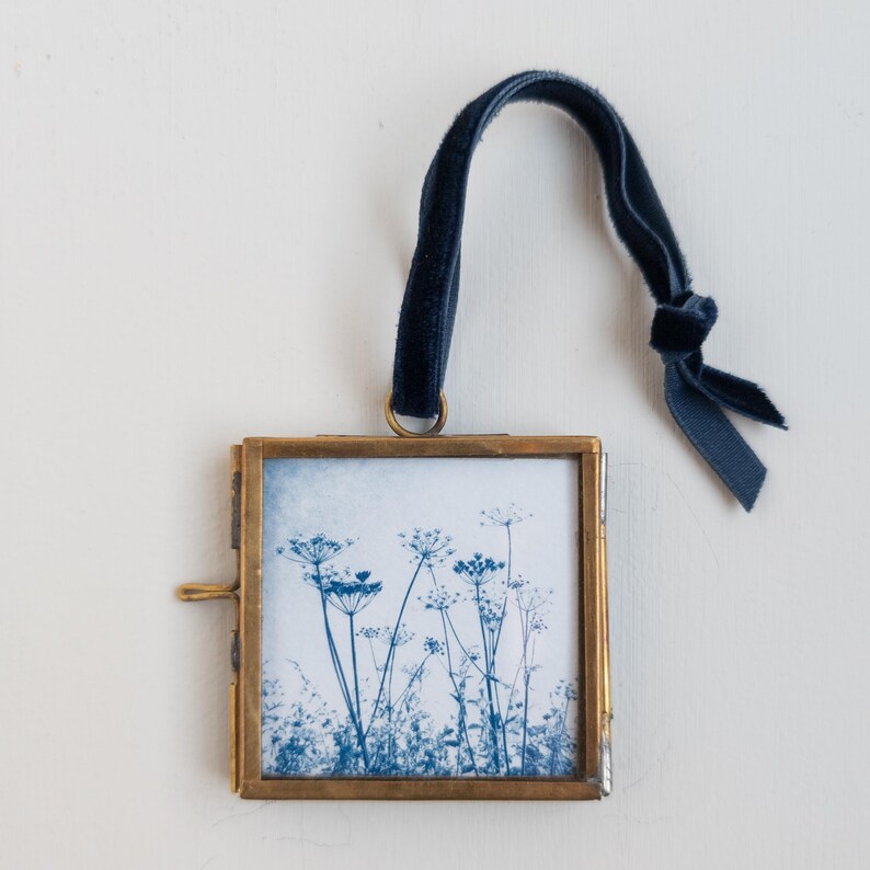 Original Botanical Art Cyanotype Print in a 5 X 5cm Metal Photo Frame ...