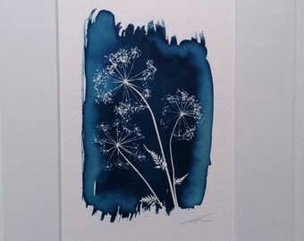 Original Art Botanical Cyanotype Print on Wood Panel Nature - Etsy