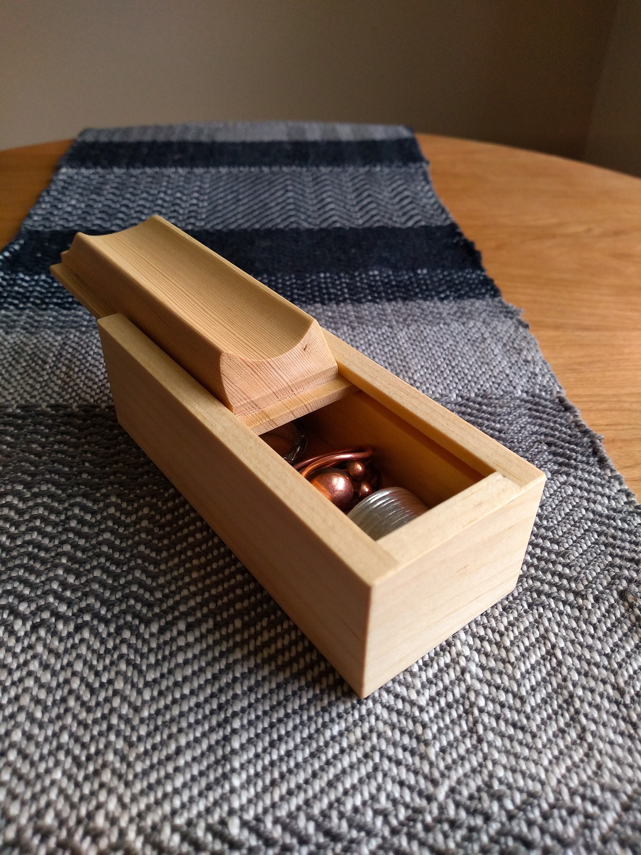 Sliding Lid Wooden Box With Hand Carved Lid, Unique Handmade Container ...