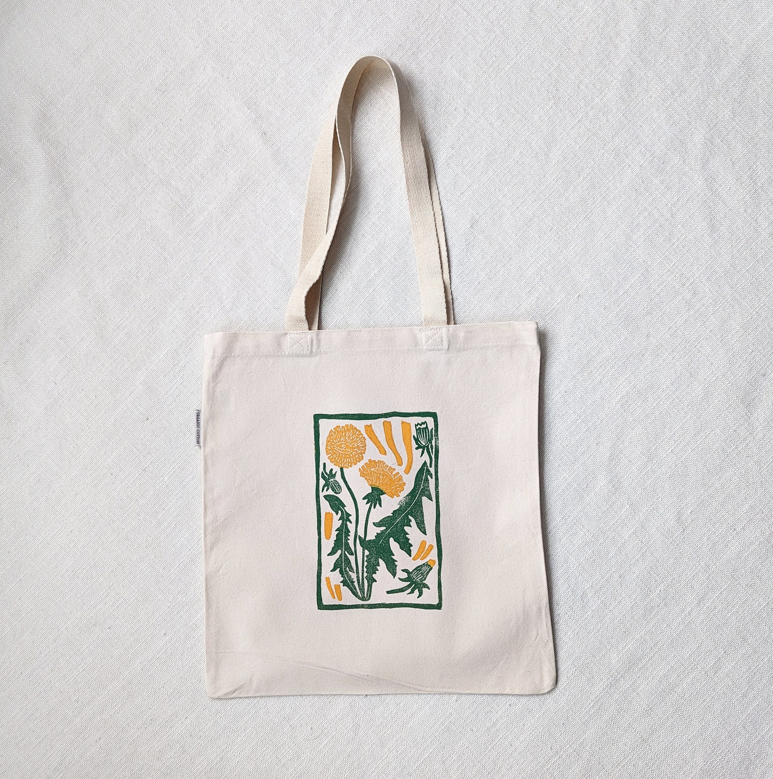 Dandelion Tote Bag, Block Printed Organic Cotton Canvas Bag, 14x15 ...