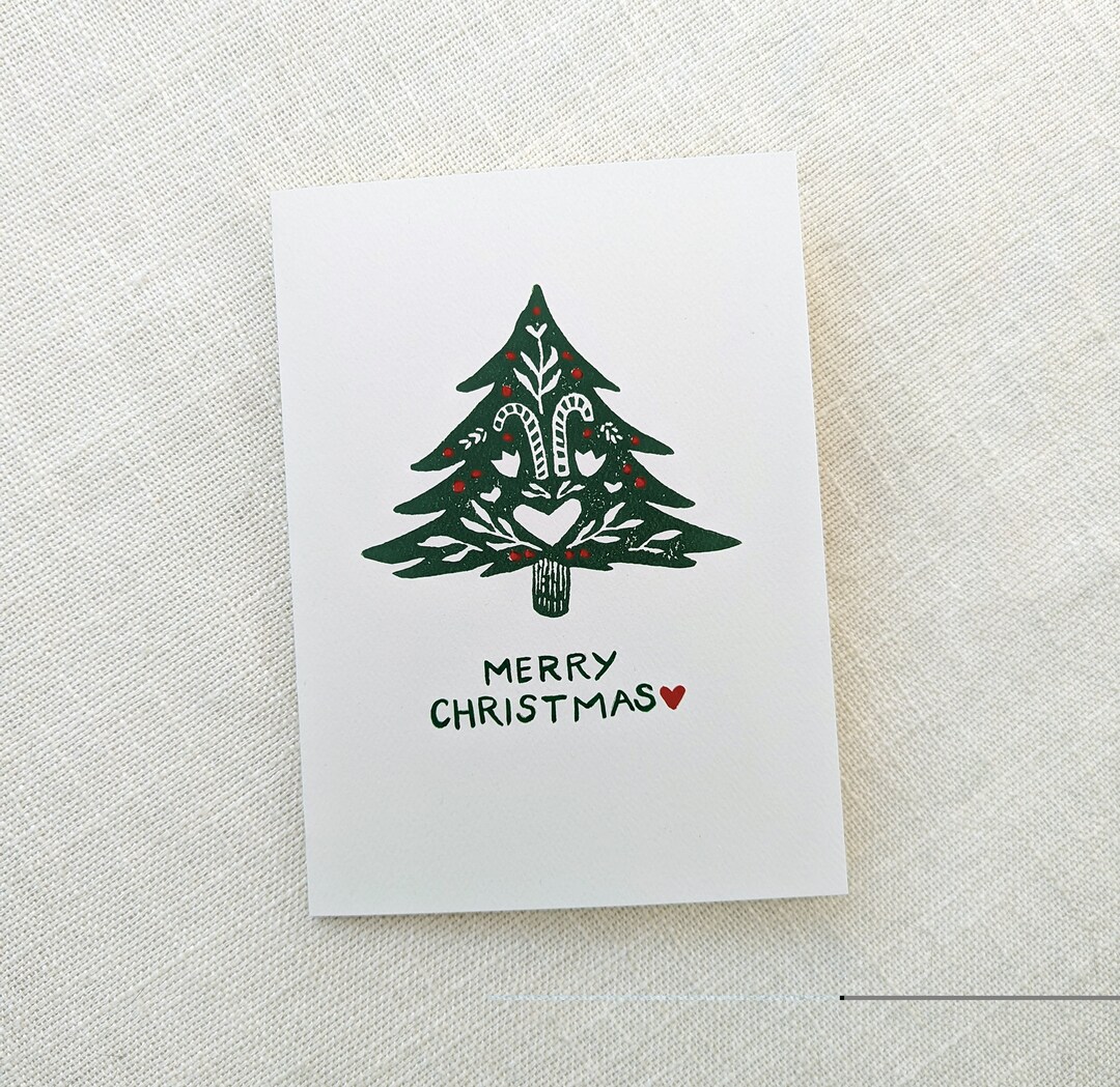 Handmade Christmas Card, Block Printed Holiday Greeting Card With ...