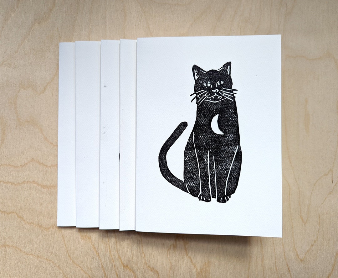 Set of 5 Cat Note Cards, Pack of 5 Handmade 5x7 Inch Greeting Cards ...