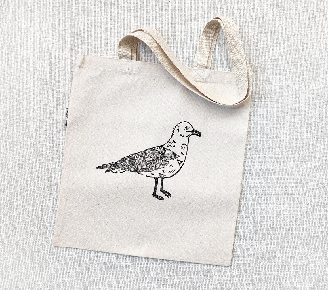 Seagull Tote Bag, Block Printed Heavy Organic Cotton Canvas Bag, 14 ...