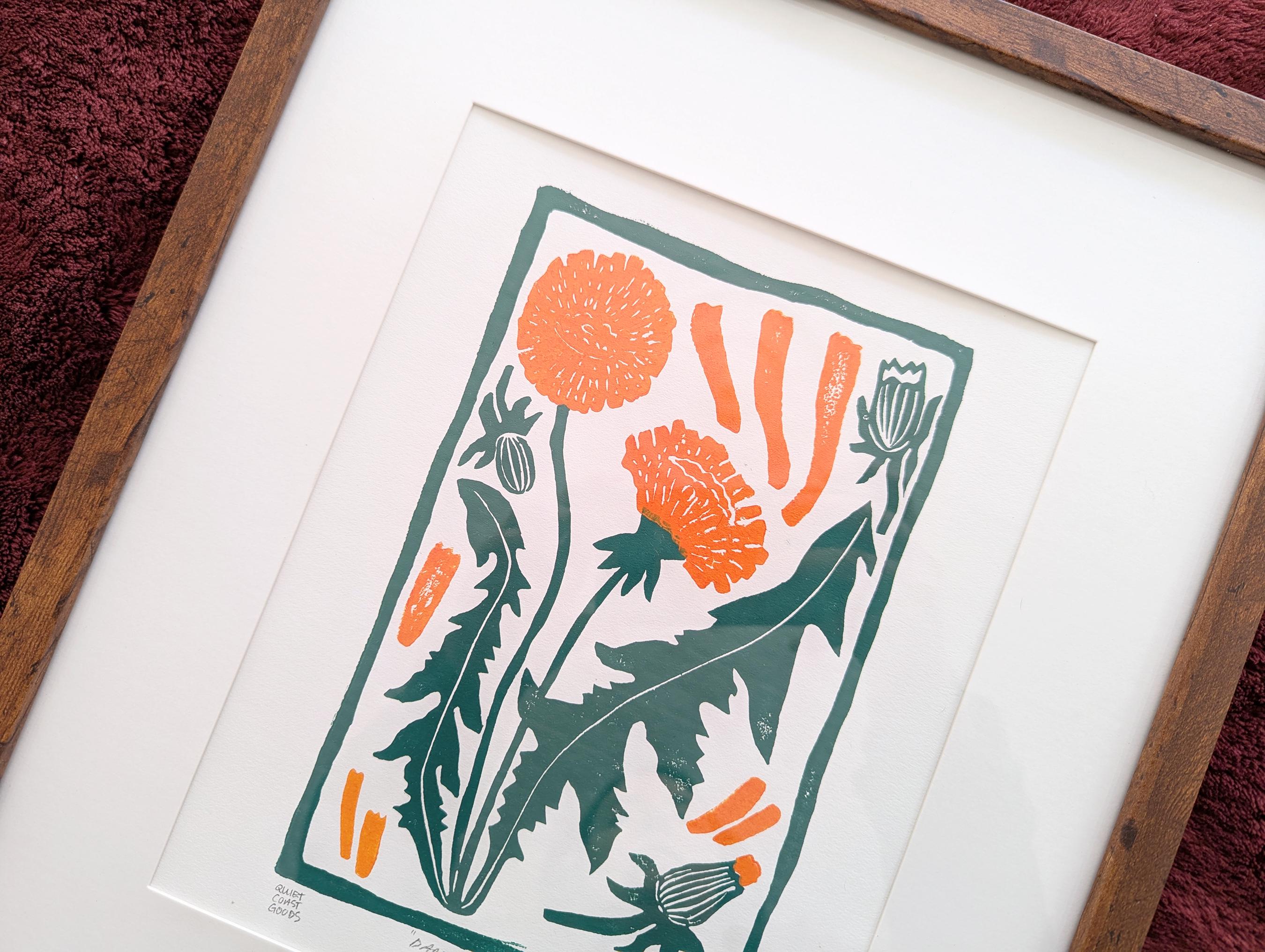 Dandelion Linocut Print, Original 8x10 Inch Block Print on Paper, Wall ...
