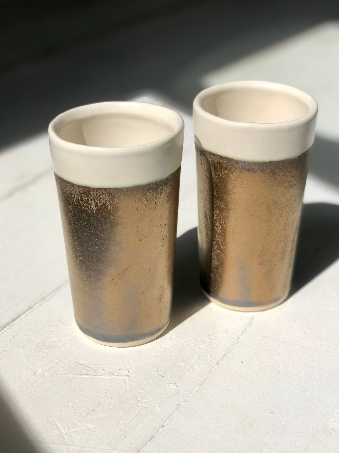 Tall Ceramic Cup Gold - Etsy