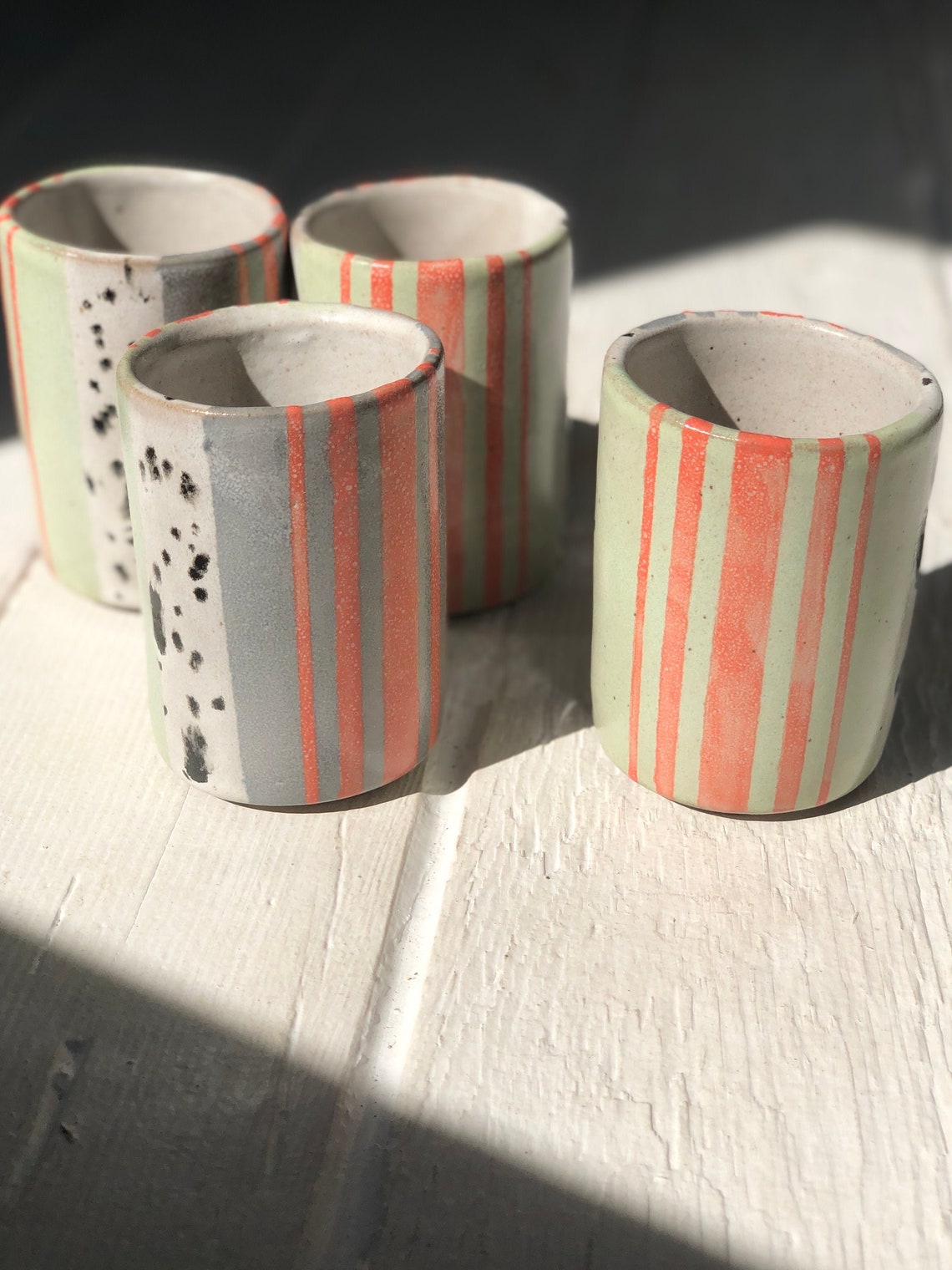 Short Ceramic Cup- Two Tone- Honeydew and Light Grey - Etsy