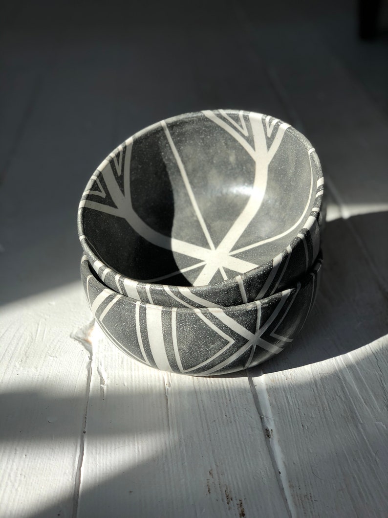 Large Handmade Ceramic Bowl- Geometric - Charcoal Grey - Etsy