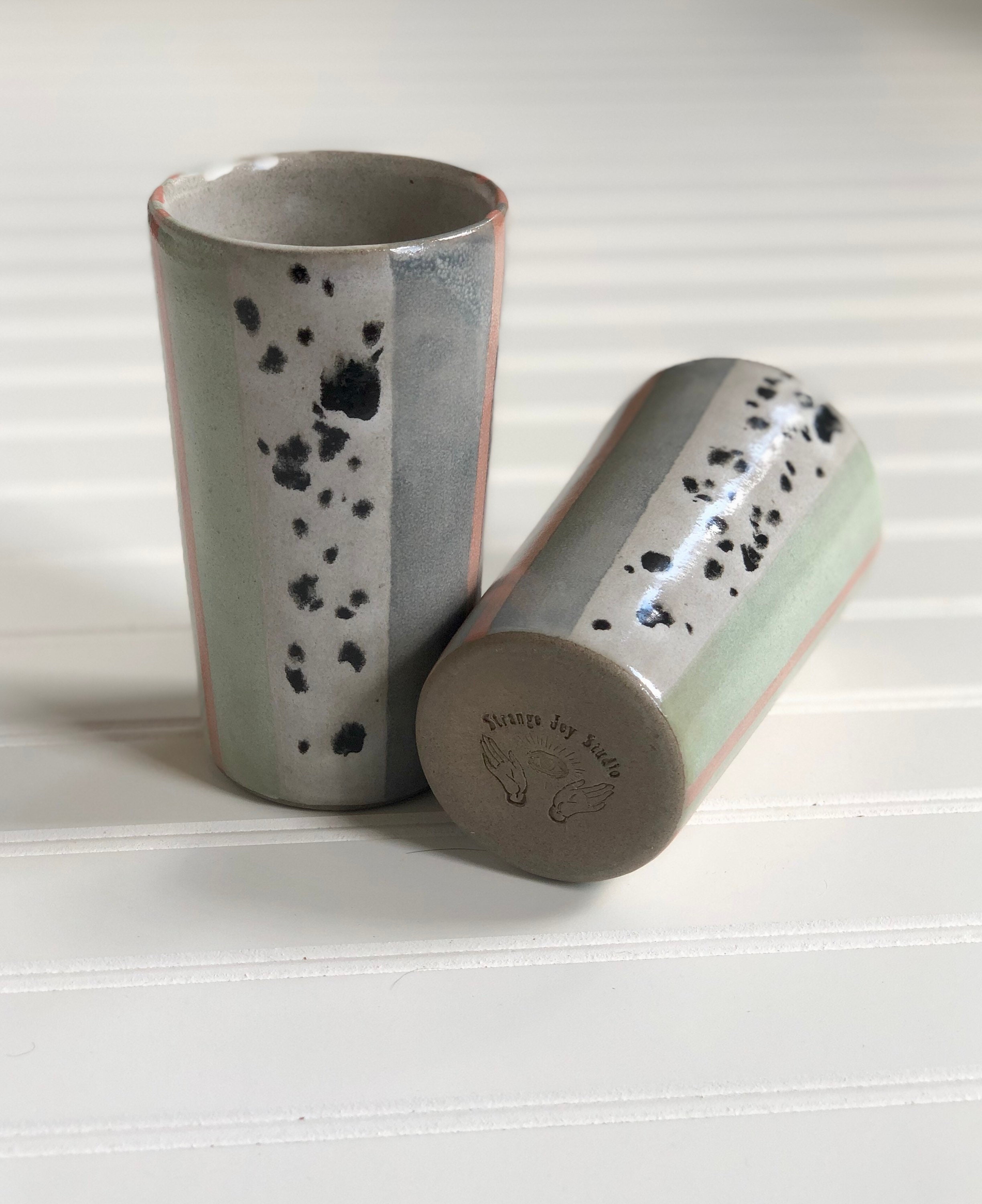 Handmade - Tall Ceramic Cup - Two Tone Honeydew and Light Grey - Etsy
