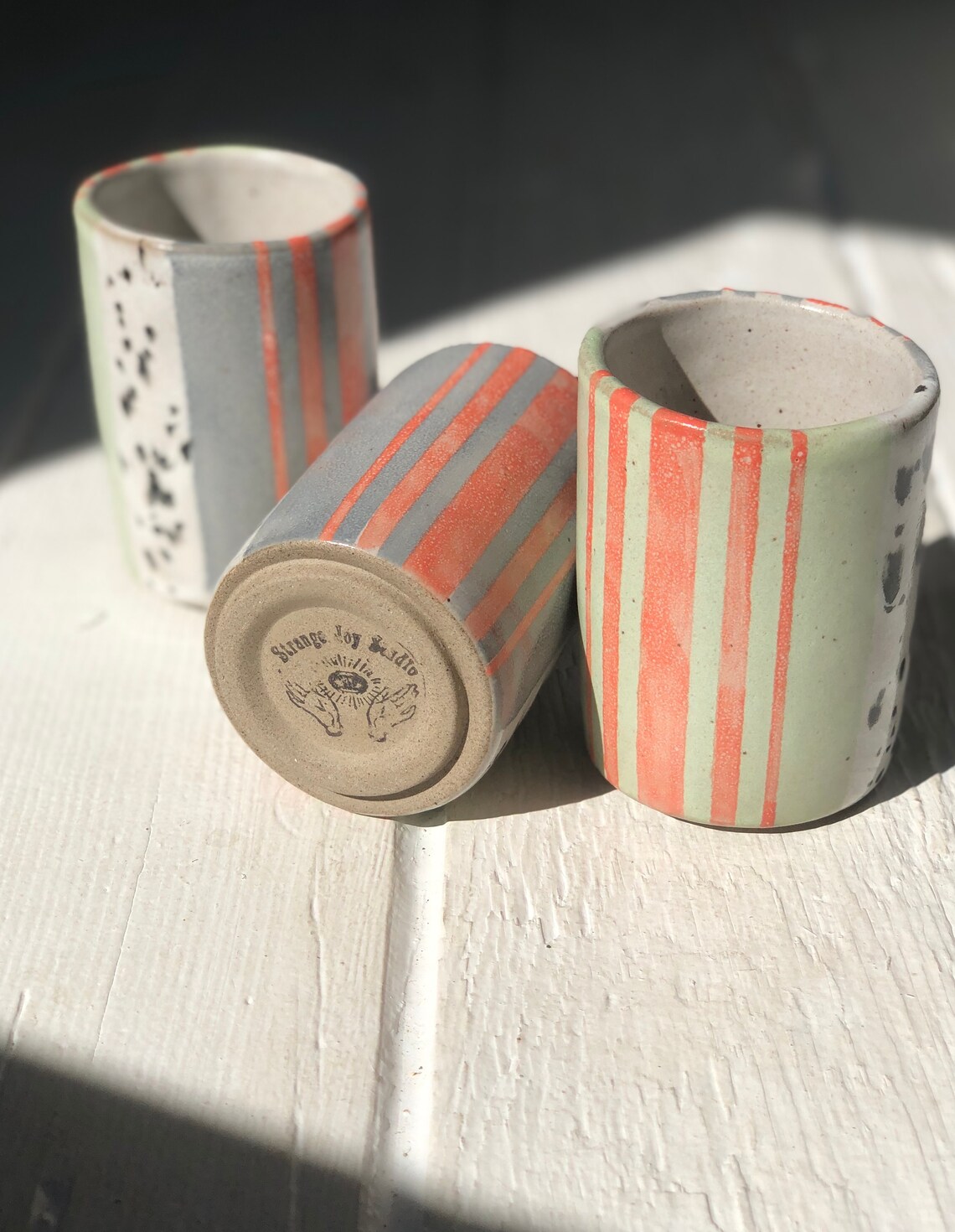 Short Ceramic Cup- Two Tone- Honeydew and Light Grey - Etsy