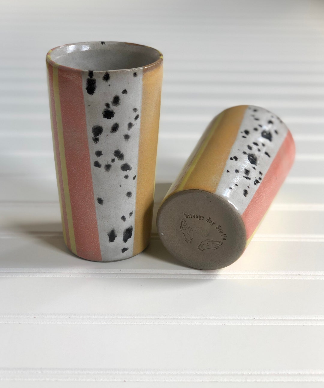 Handmade - Tall Ceramic Cup - Two Tone Coral & Sand - Etsy