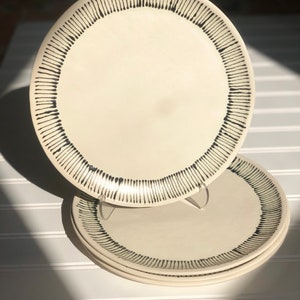 Round Ceramic Plate Drawn Line Black & White - Etsy