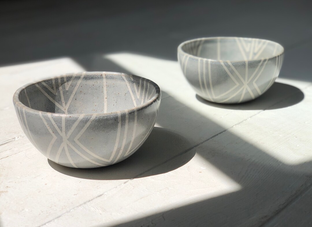 Handmade - Ceramic Oblique Bowl- Geometric Light Grey - Etsy