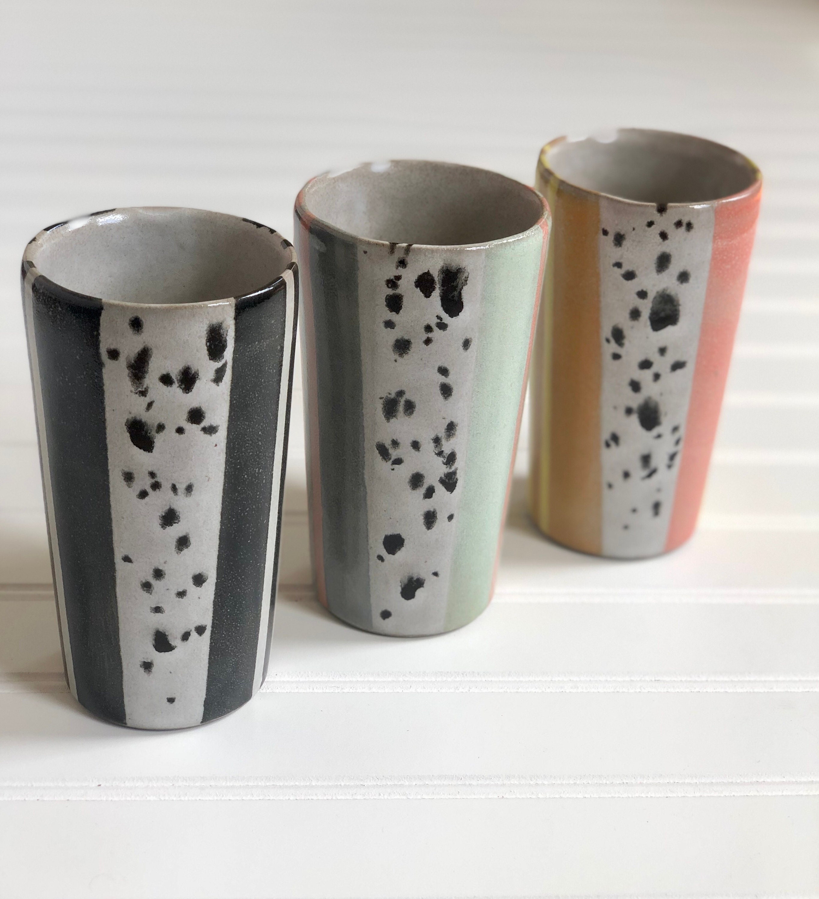 Handmade - Tall Ceramic Cup - Two Tone Honeydew and Light Grey - Etsy