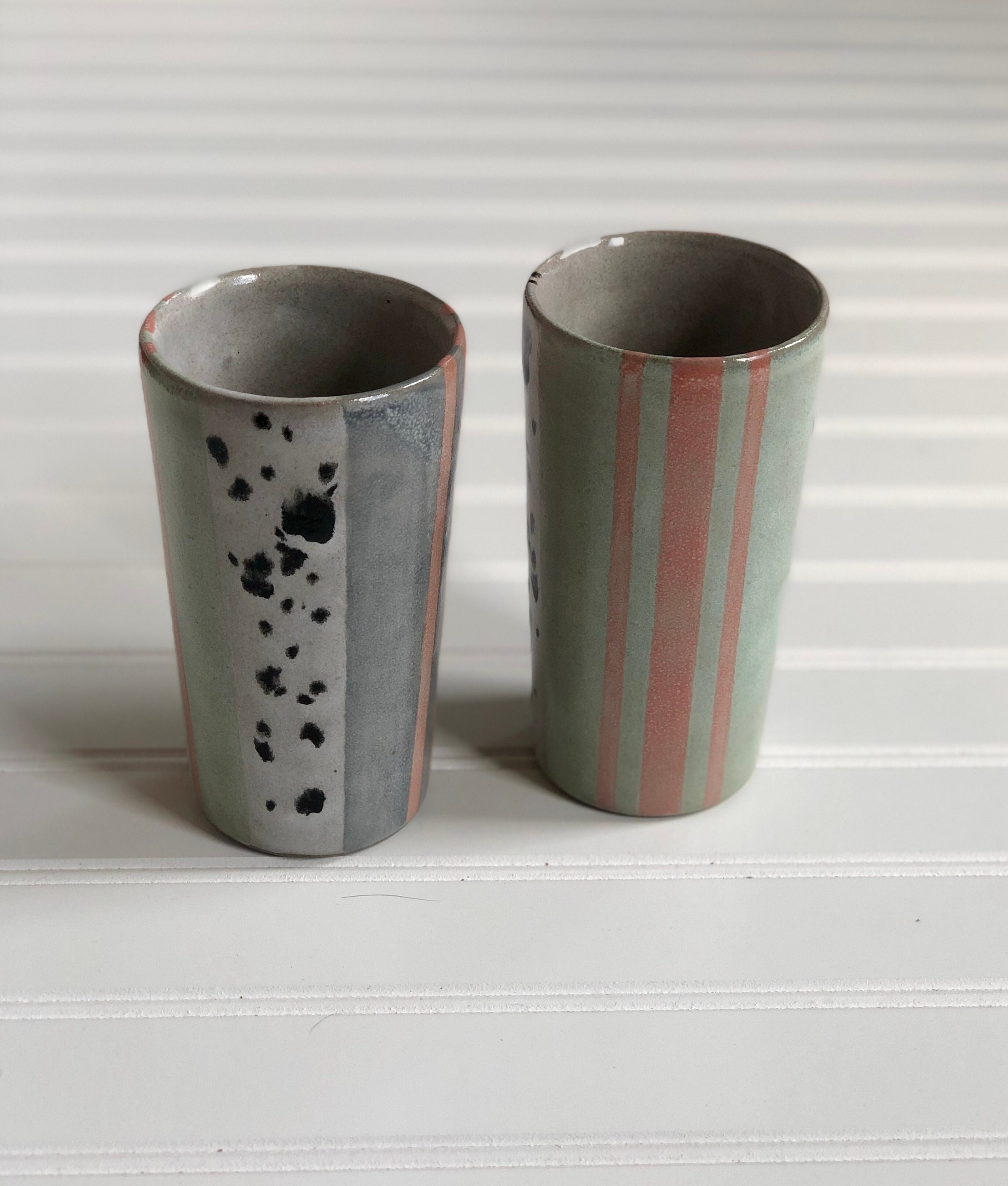 Handmade - Tall Ceramic Cup - Two Tone Honeydew and Light Grey - Etsy