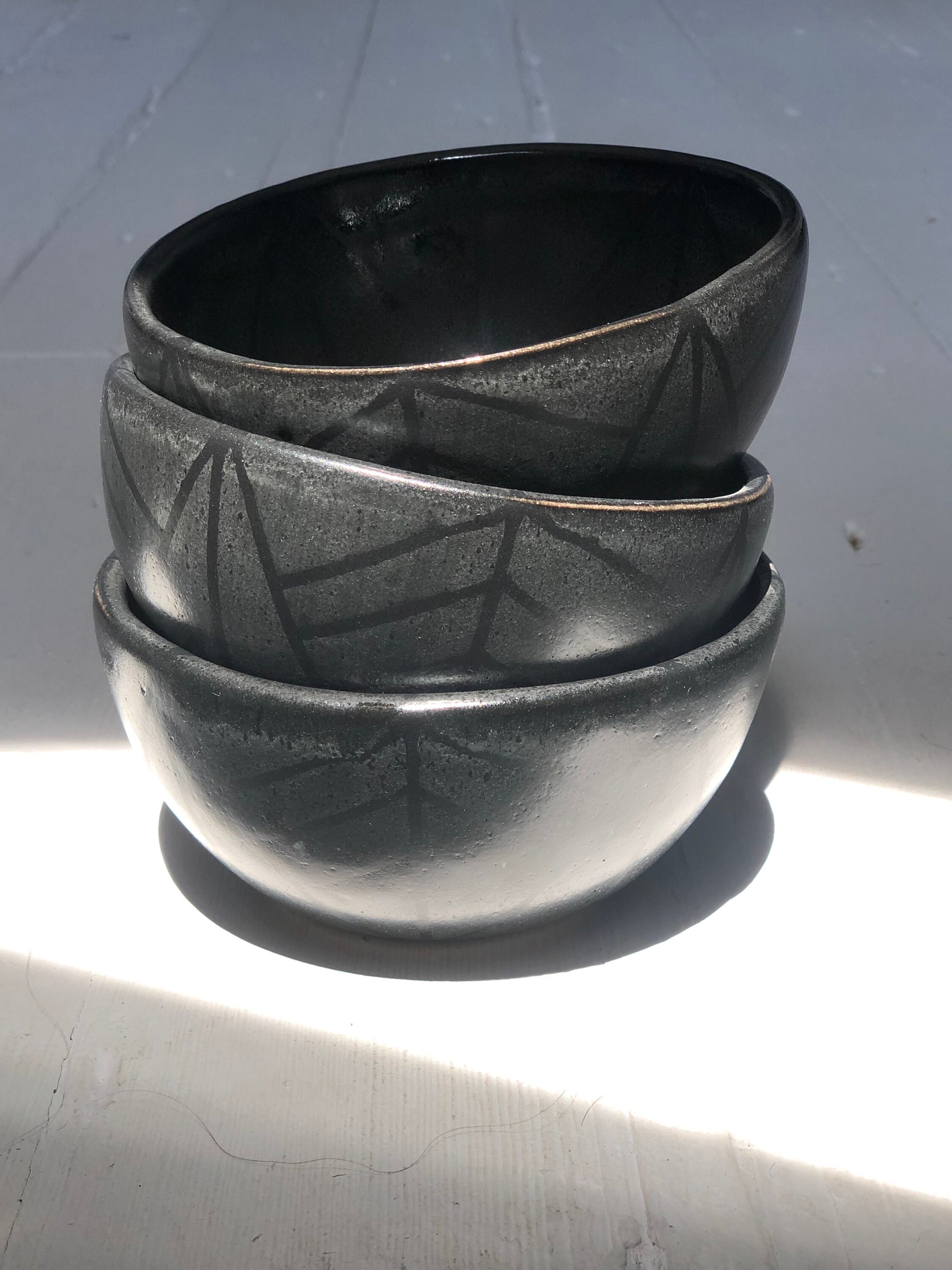 Handmade Ceramic Oblique Bowl Geometric Black on Black - Etsy