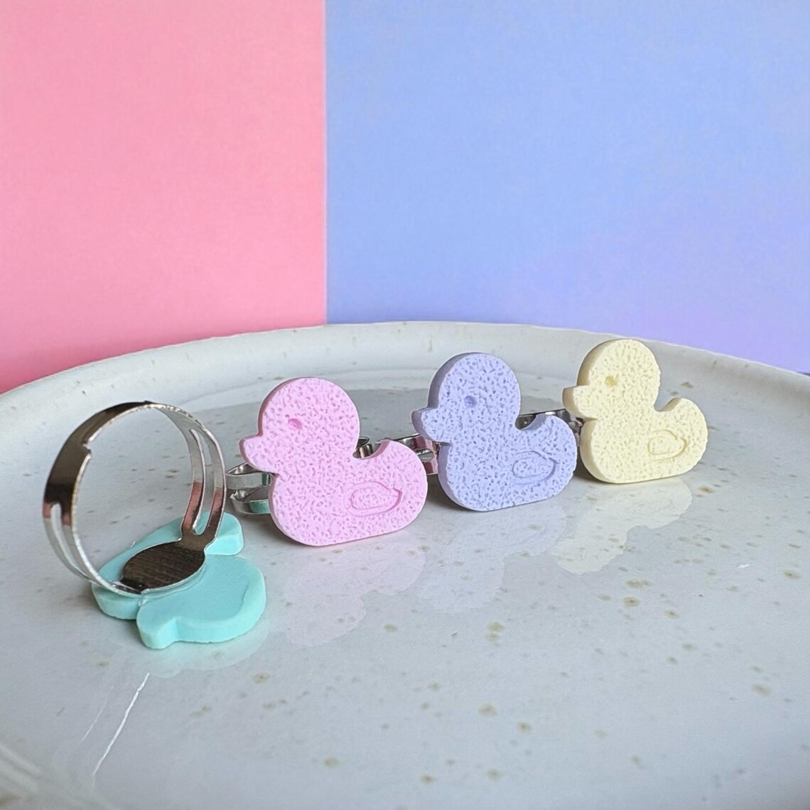 Pastel Rubber Duck Ring: Handmade Polymer Clay Kitsch Jewelry - Etsy