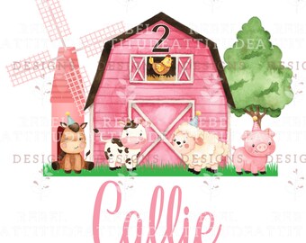 Watercolor PNG PINK ONE Birthday Barnyard Farm Download - Etsy