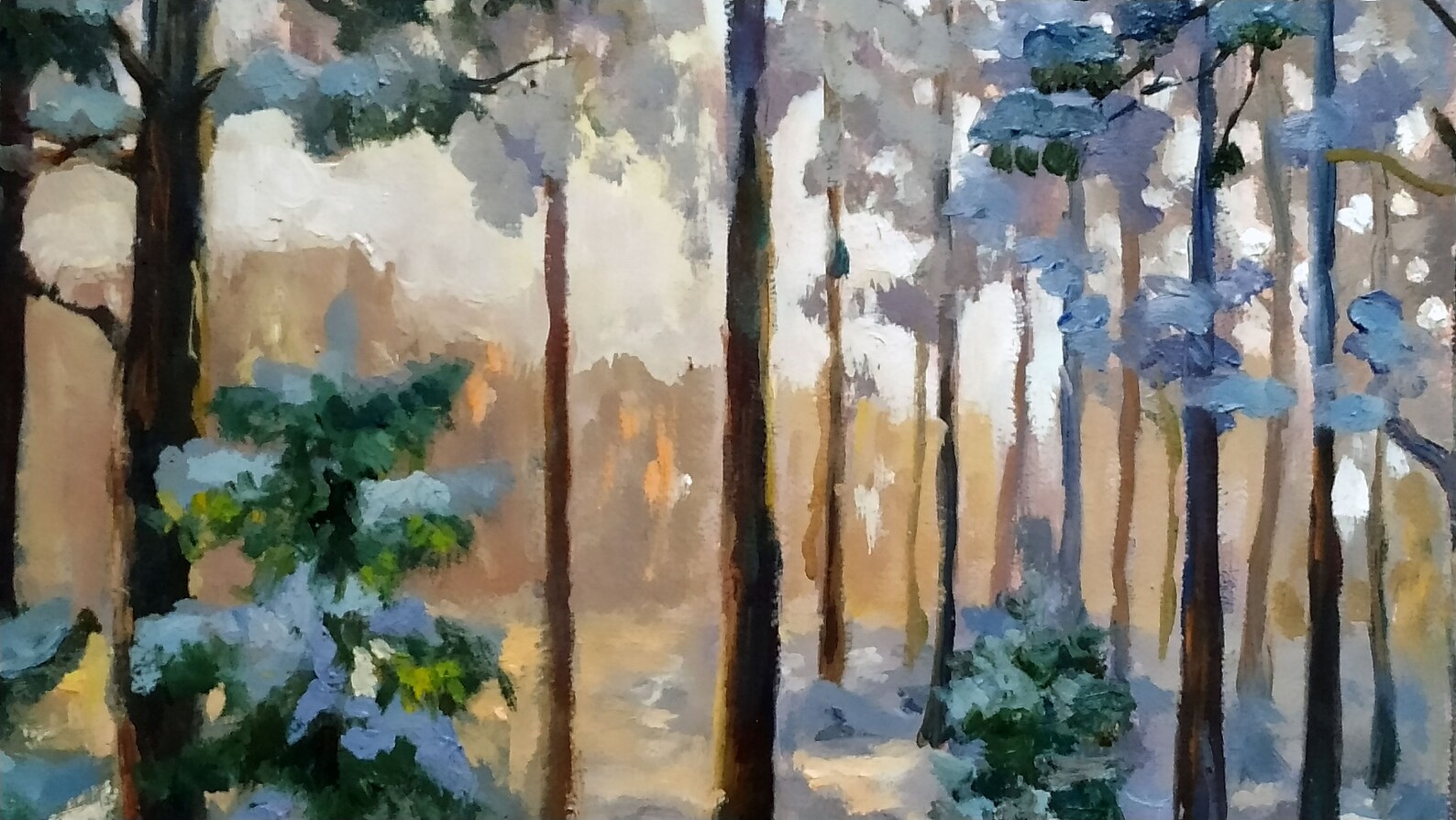 Pine Tree Painting Original Art Snow Winter Forest Artwork 16 | Etsy