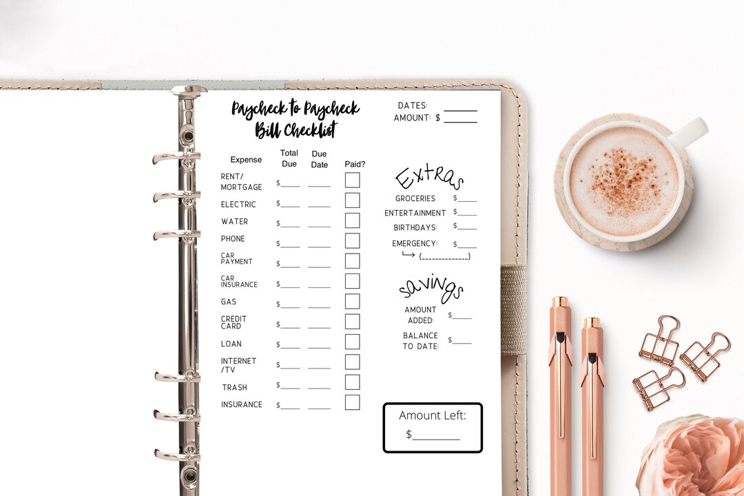 Simple, Basic Paycheck Bill Checklist - Etsy