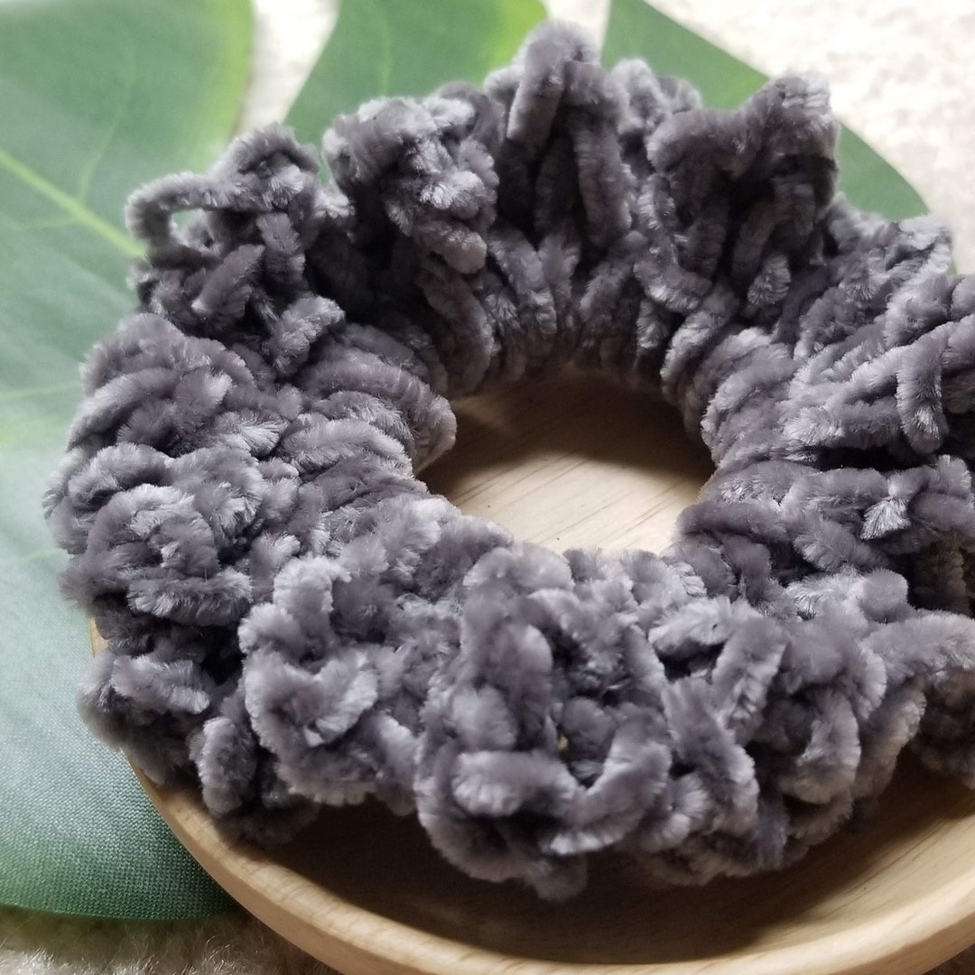 Grey Velvet Crochet Scrunchie, Crochet Scrunchies - Etsy