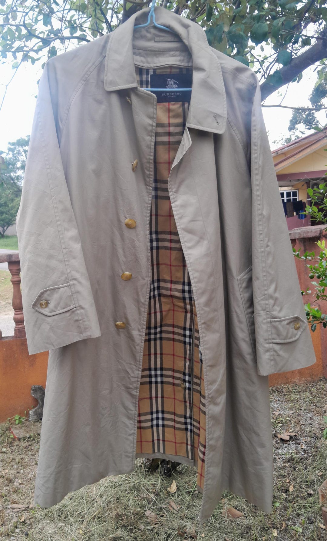 Vintage Burberry Nova Check Coat Long Jacket Men Fit S to M Outwear ...