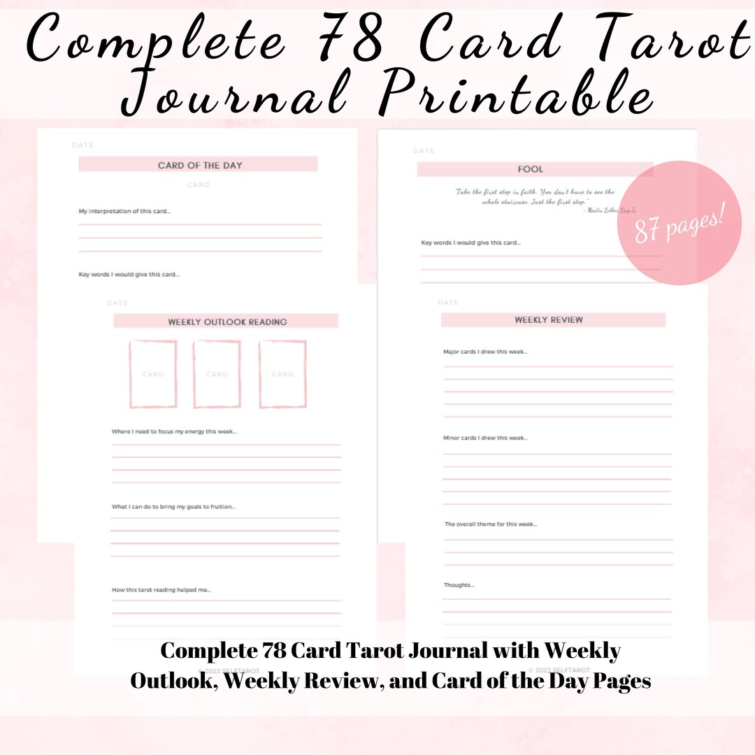 Complete 78 Card Tarot Journal Printable + Weekly Outlook + Weekly ...