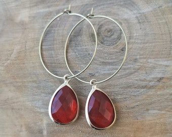 Red Hoop Earrings | Etsy