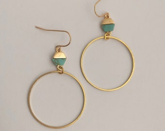 Gold Turquoise Hoops 40mm - Turquoise Gold Post Earrings - Gold Fill ...