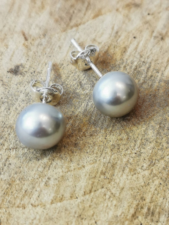 Grey Freshwater Pearl Stud Earrings 7mm Sterling Silver. Etsy