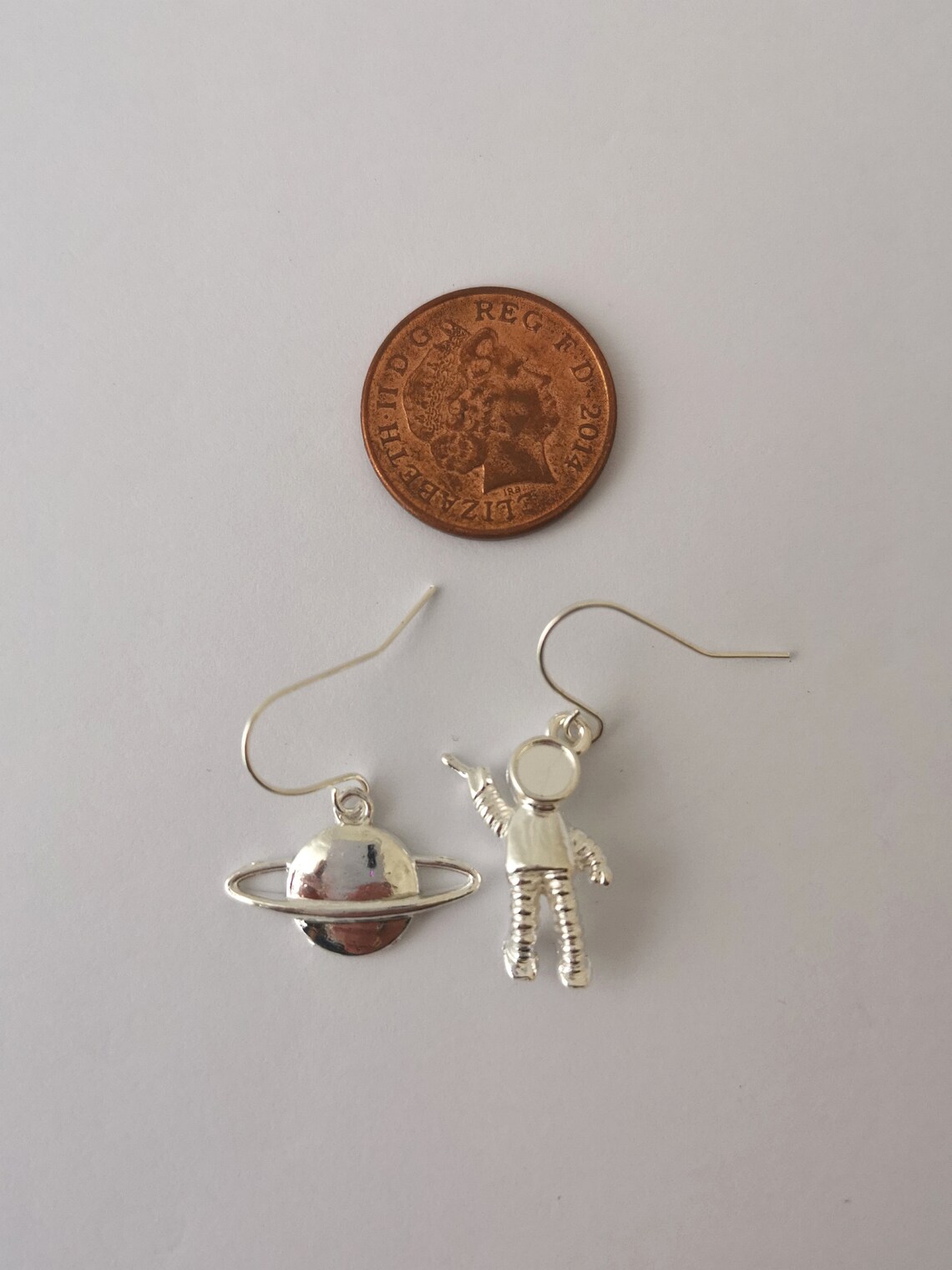 Funky Silver Planet and Astronaut Asymmetric Earrings. Silver Plated ...