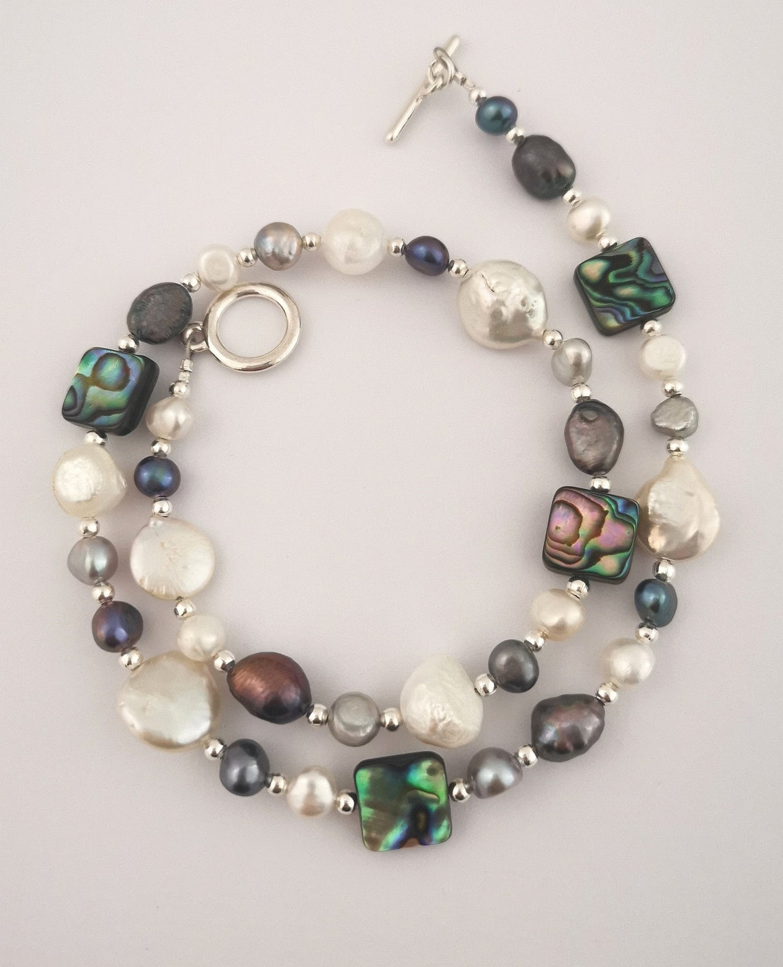 Mixed Freshwater Pearl and Abalone Necklace Blacks Whites | Etsy