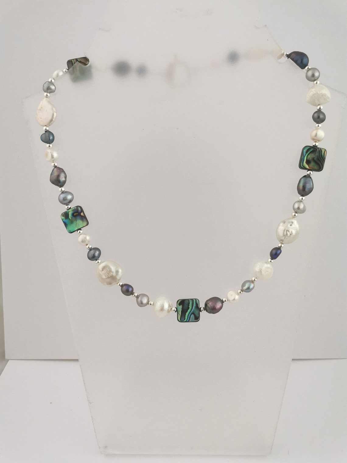 Mixed Freshwater Pearl and Abalone Necklace Blacks Whites | Etsy