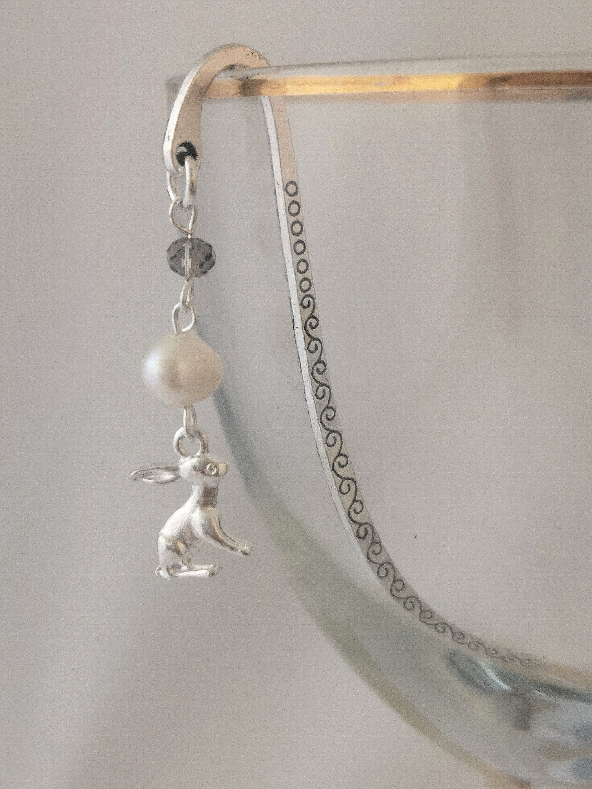 Silver Hare Bookmark Made With Freshwater Pearl and Crystal - Etsy UK