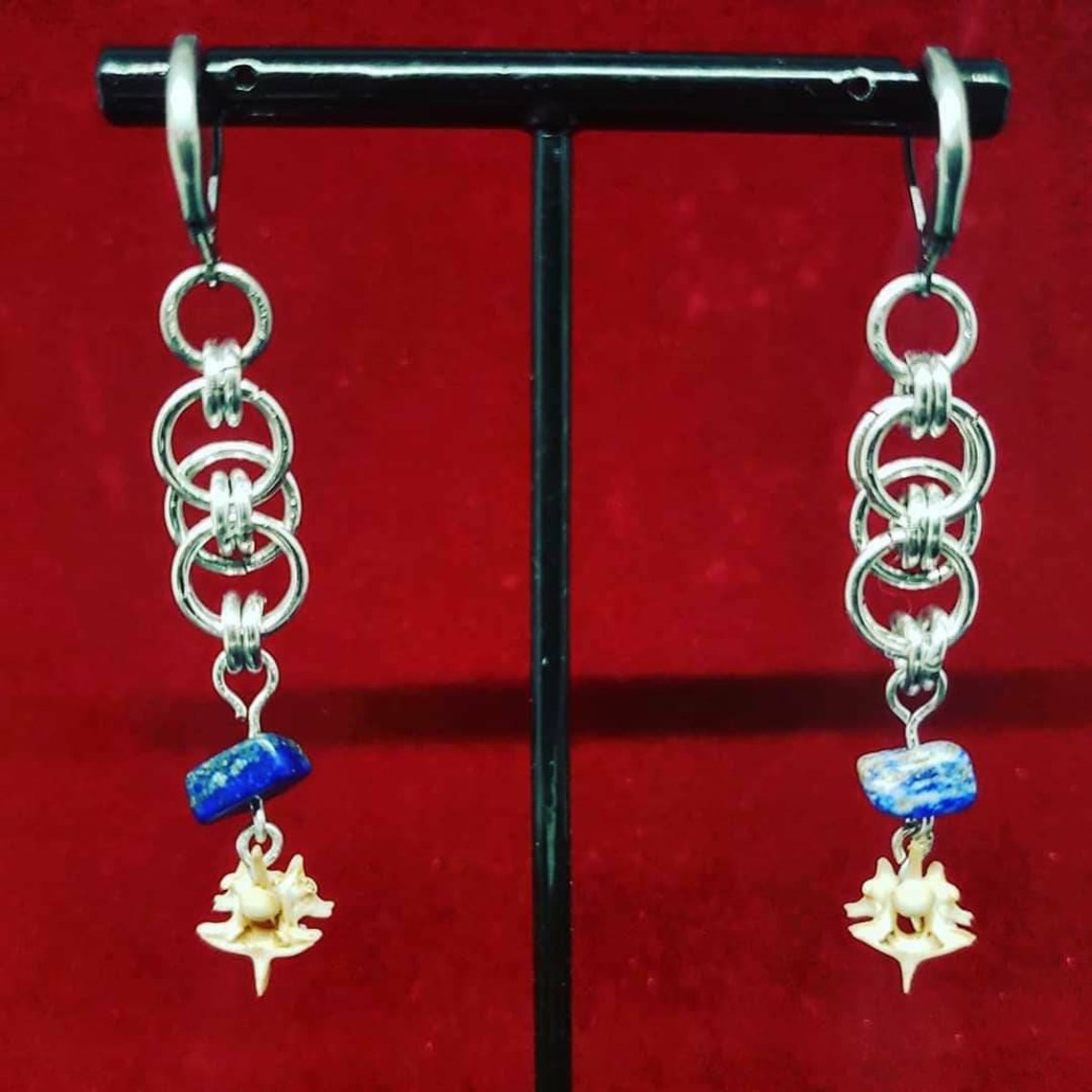 Chainmail Earrings with Diamondback Rattlesnake Vertebrae | Etsy